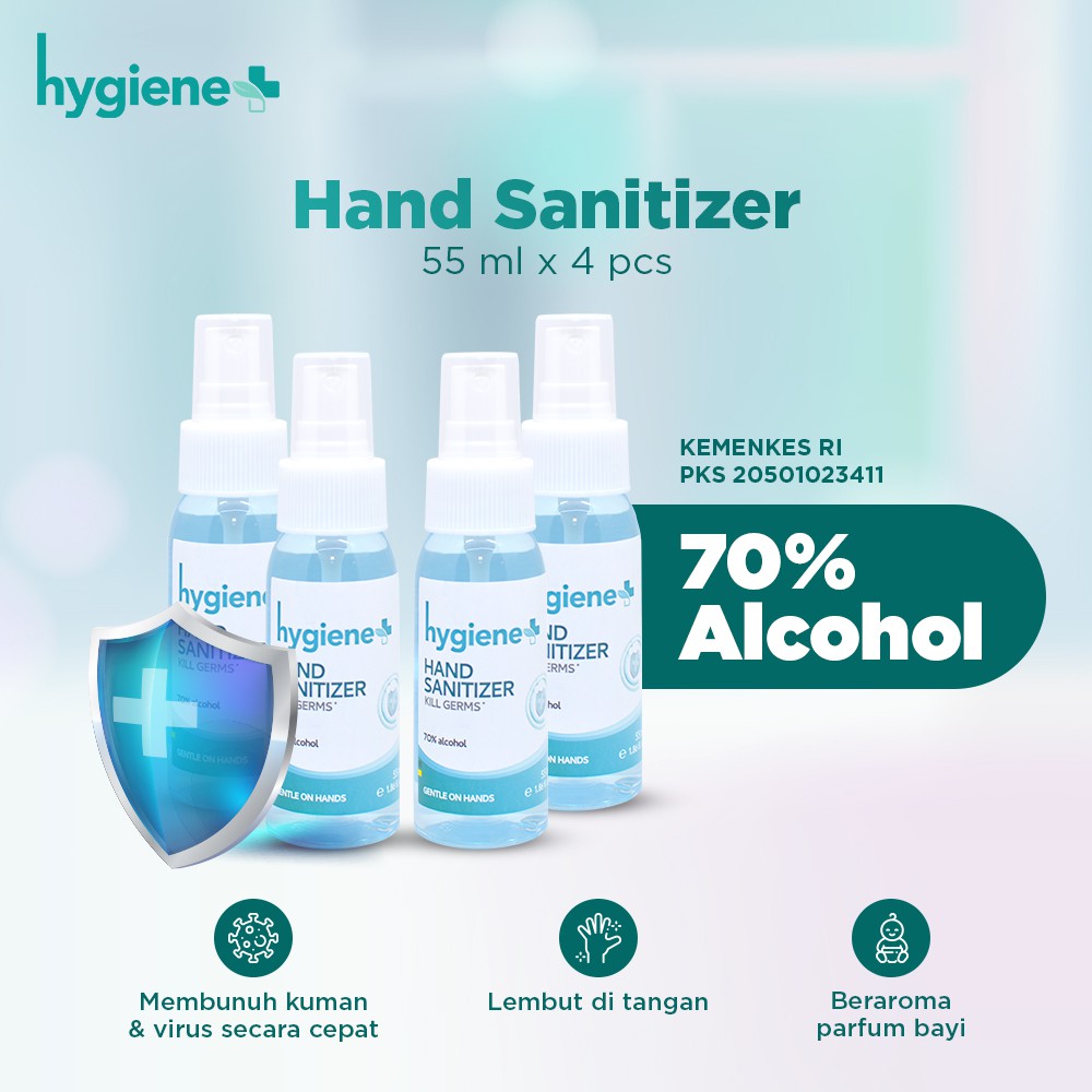 Jual ProdukHygiene+ Hand Sanitizer Spray 55ml x4 Botol